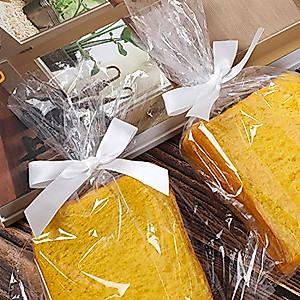 AKLVBL 50 Pack White Satin Ribbon Twist Tie Bows for Treat Bags, Gift Bags, Bakery Candy Bags and Package Decorating Ribbon Bow, Bowknot for Gifts