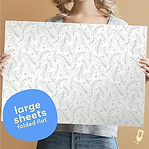 Wedding Gift Wrap - 6 Luxury Sheets of Weddings Wrapping Paper in Aisle Go With Green Design - Green & White Floral Hearts Design