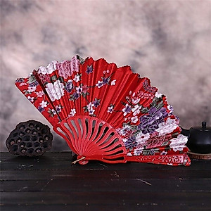 Hand Fan Folding Fan,Hand-held Fan,Wedding Folding Fan Chinese Style Dance Wedding Party Lace Silk Folding Hand Flower Fan Fans Hand Paper Folding Props Vintage Style
