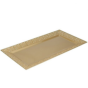 Silver Spoons and More lace Rim 14" x 7.5" Heavyweight Plastic Set of 2 Serving Trays, gold