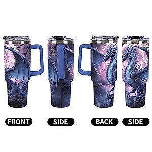 Purple Dragon 40 Oz Car Cup Stainless Steel Travel Mug Leak-Proof Insulated Tumbler with Handle Deep Blue-style