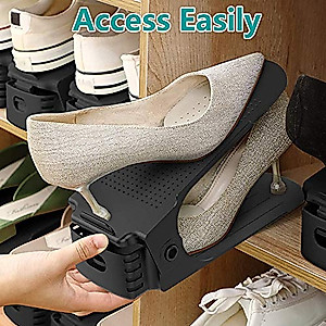 NK-STORE's Shoe Slots Organizer Space Saver Double Deck Shoe Rack Adjustable Shoe Slots for Closet Organization (Black, Pack of 2)