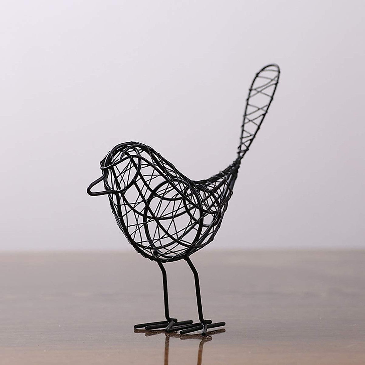 Yardwe Metal Iron Wire Bird Figurines Creative Animal Collectible Statue Sculpture Desktop Ornament for Home Office Garden Decoration (Black)