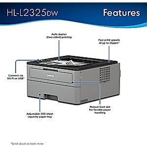Brother HL-23 25DW Series Compact Monochrome Wireless Laser Printer - Mobile Printing - Auto Duplex Printing - USB Connectivity - Print Up to 26 Pages/min - 1-line LCD Display + HDMI Cable