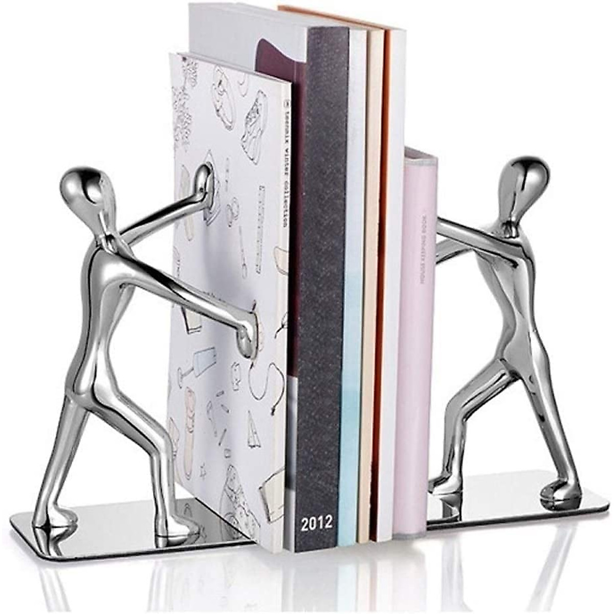 Sujetalibros Book Ends Kung Fu Man Bookends 1 Pair Stainless Steel Non Skid Book Ends for Shelf Heavy Duty Desktop Bookshelf Home Office Library Decoration Book Storage Organizer Book Stopper