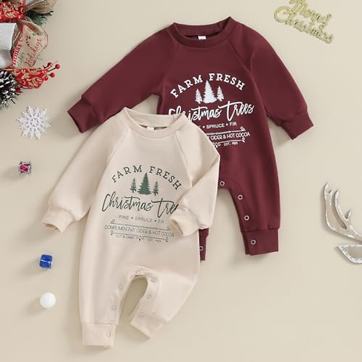 Infant Baby Girls Boys Christmas Outfits One Piece Long Sleeve Crew Neck Letter Sweatshirt Romper Playsuit Clothes (Red, 0-3 Months)