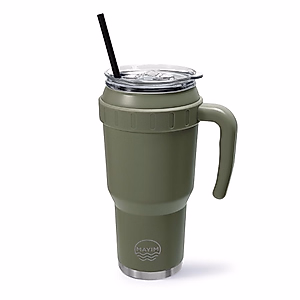 Mayim 40oz Tumbler with Handle, Travel Coffee Mug or Insulated Water Bottle with Straw and Lid, Leak Proof Stainless Steel Double Wall Thermos for Home, Office or Car - Green