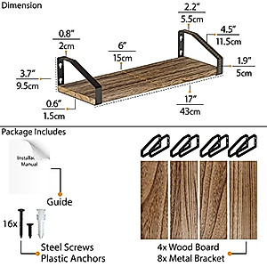 Wallniture Braga Floating Shelves for Wall Decor, Bookshelf Living Room Decor, Bathroom Organizer & Wall Shelves, Kitchen Organization, Burnt Finish Set of 4