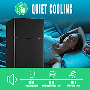 WANAI Mini Fridge with Freezer Small Double Door Refrigerator Freezer-on-Top, Black Fridge with 7 Adjustable Thermostat and Adjustable Shelves