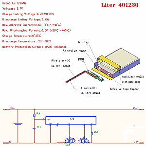 Liter energybattery 3.7V Lipo Battery 120mAh Rechargeable Lithium ion Polymer Battery 401230 Lithium Polymer ion Battery with Two Lines