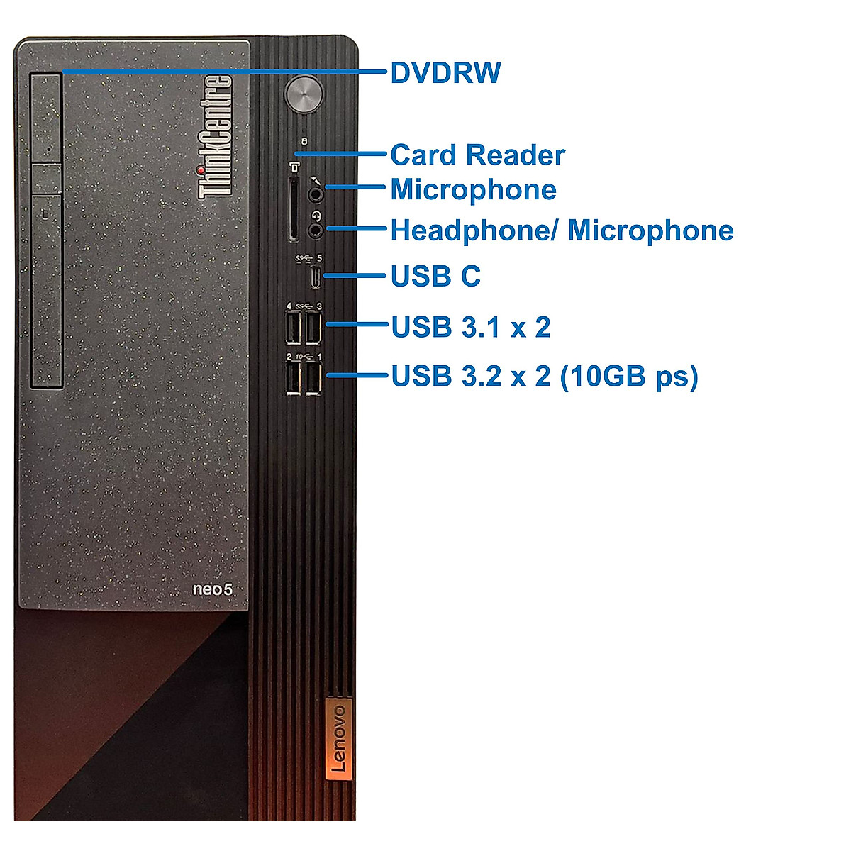 Lenovo ThinkCentre Neo 50T Gen 3 Desktop Computer - Intel i7-12700K, 64GB RAM, 2TB NVMe SSD, AC Wi-Fi, Bluetooth, DisplayPort, HDMI, VGA, DVD-RW, USB Type-C - Windows 11 Pro, Black