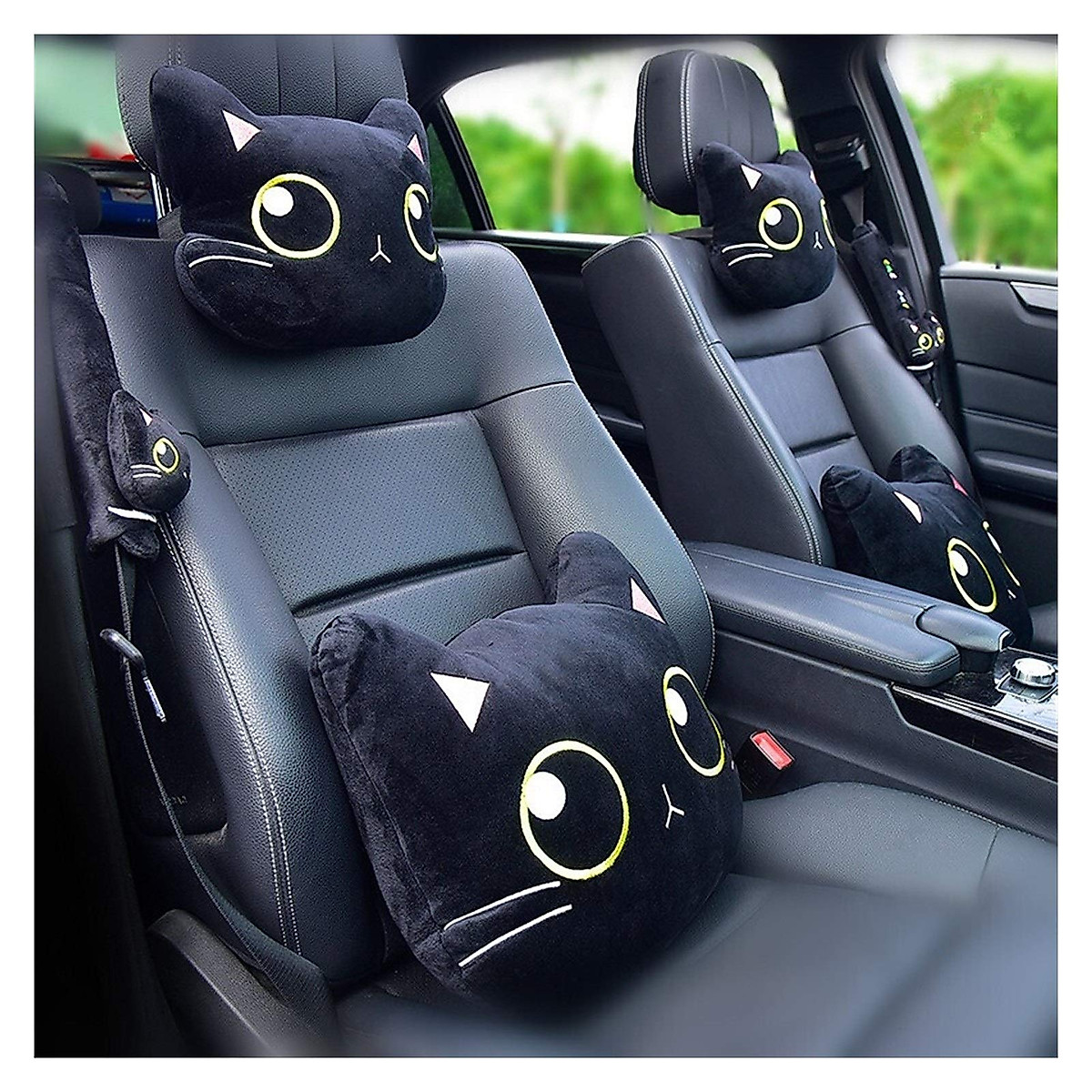 Hhhong Cute Cat Owl Cartoon Car Neck Pillow Headrest Car Seat Belt Shoulder Pad Sets Travel Mat Cat Rearview Mirror Cover (Color : 1pc seat Belt Cover)