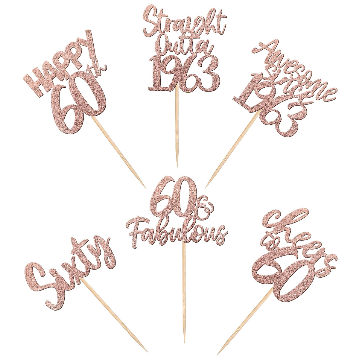 24 PCS Happy 60th Birthday Cupcake Toppers Glitter Sixty Straight Outta 1963 Cupcake Picks Cheers to 60 Fabulous Awesome Since 1963 Cake Decorations for 60th Birthday Party Supplies Rose Gold