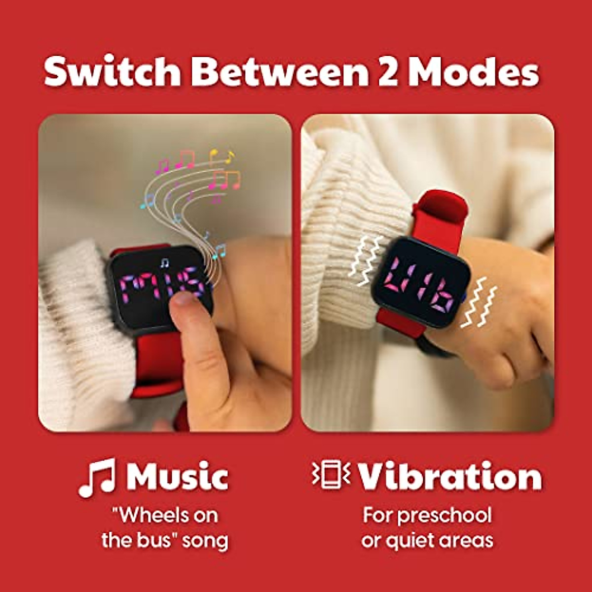 Potty Training Watch for Kids V2 – A Water Resistant Potty Reminder Device for Boys & Girls to Train Your Toddler with Fun/Musical & Vibration Interval Reminders with Potty Training eBook (Red)