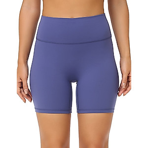 YUNOGA Women's High Waist Athletic Shorts 6" Inseam Yoga Shorts No Front Seam Workout Running Biker Shorts (XL, Violet Blue)