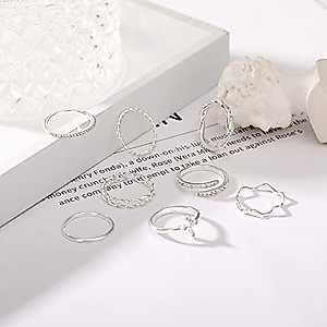 Honsny 14K Gold Plated Stacking Rings Set for Women, Stackable Knuckle Thumb Rings Thin Dainty Silver Rings for Teen Girls Wedding Eternity Band Simple Rose Gold Ring Size 4-11