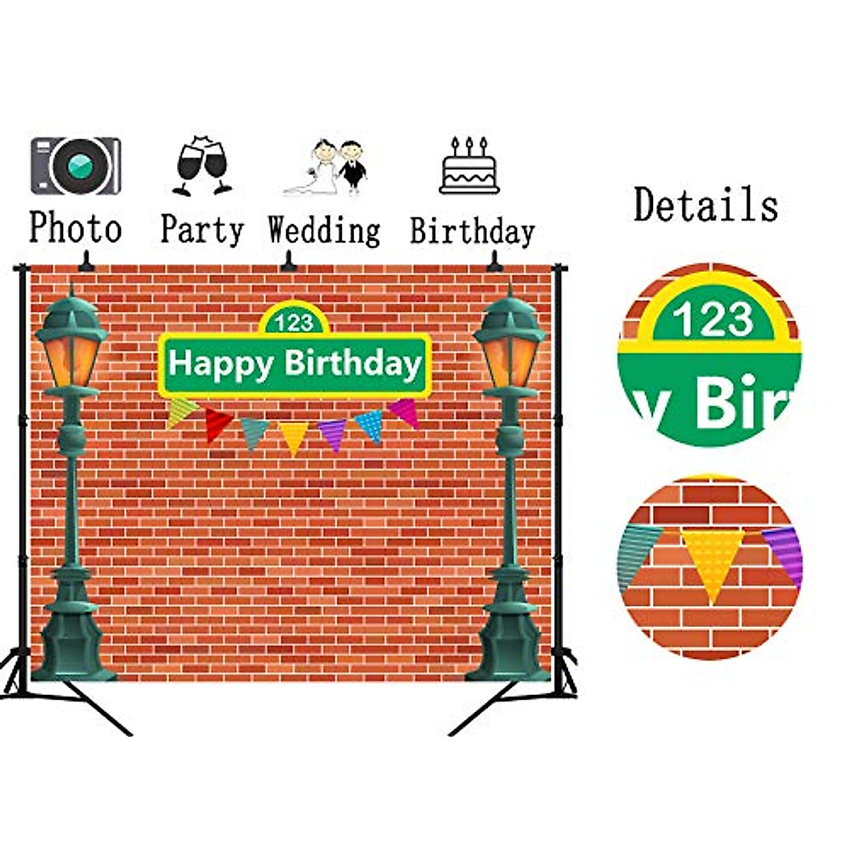 DePhoto Brick Wall Backdrop 1st Girl or Boy Birthday Party Baby Shower Photography Seamless Vinyl Photo Background Studio Prop PGT529A 7x5ft