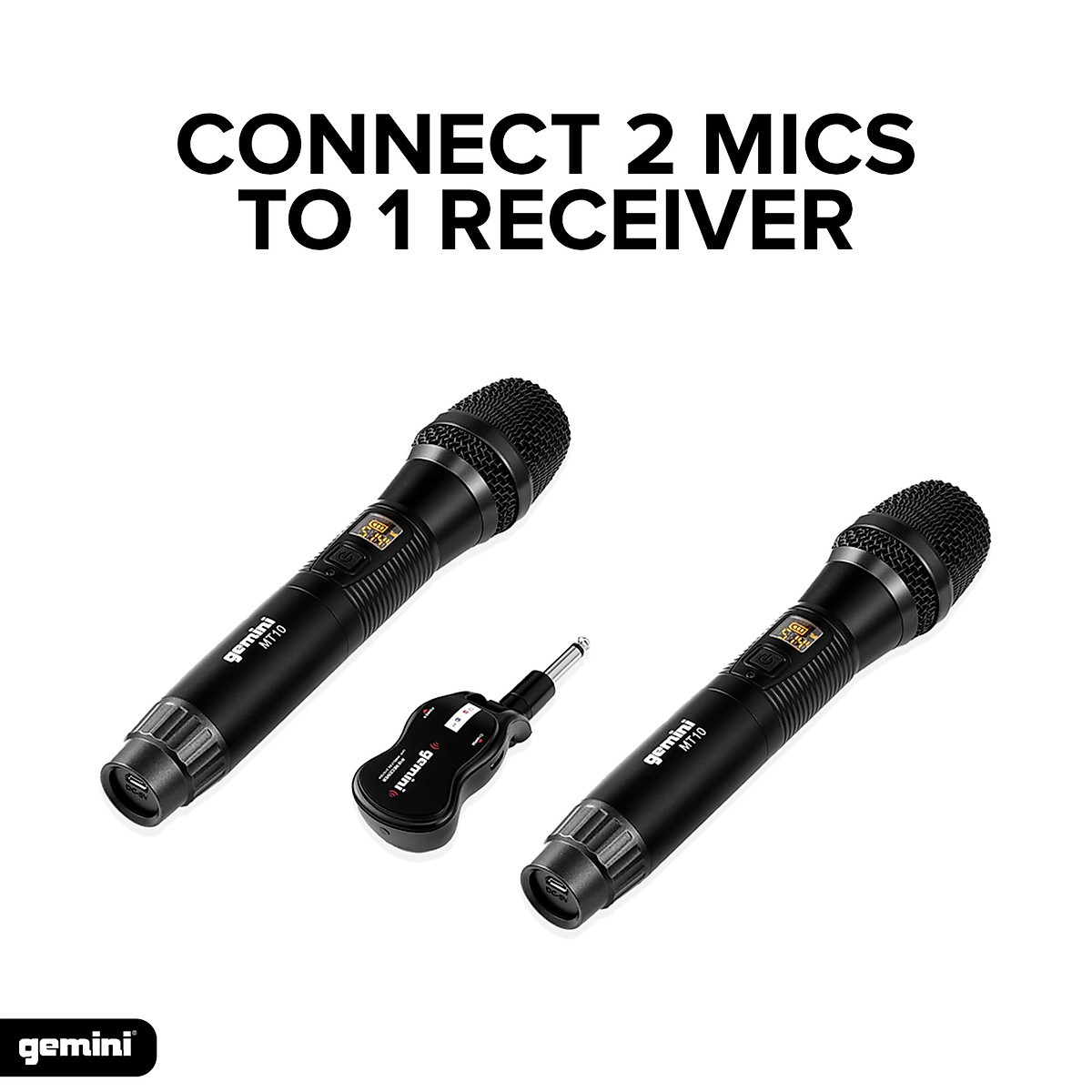 Gemini GMU-M200 Pro UHF Wireless Microphone Set, Rechargeable, 1/4" Jack, for PA/Mixers - Ideal for Karaoke, Live Performances, 2-Pack