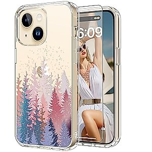 ICEDIO for iPhone 15 Case with Screen Protector-Clear with Fashionable Trendy Patterns-Designed for Girls and Women-Slim Fit Cover-Protective Phone Case 6.1" Cute Trees Floral Flower