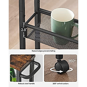 VASAGLE Slim Storage Cart, 4-Tier Rolling Cart Tower, Slide Out Cart with Handle Metal Mobile Shelving Unit for Kitchen Dining Living Room Office Narrow Places, Rustic Brown and Black ULRC032B01V1
