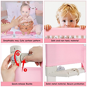FITNATE Toddler Bed Rails, Guardian 39"-51" Extendable Bed Guard Rail for Toddlers, Side Bed Rails for Twin/Queen/King Size Bed, Pink