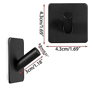 LJLink Self Adhesive Hooks Stainless Steel Coat Towel Key Wall Mount Hanging Hooks, Strong Power Heavy Duty, Waterproof, Modern Stylish for Bathroom Kitchen Bedroom Office, Matte Black Hook, 2 Pack