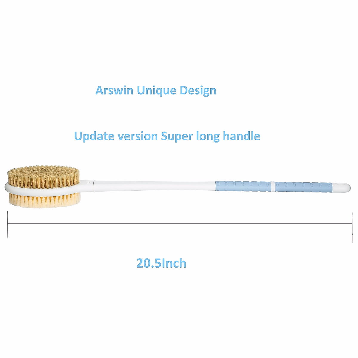 Arswin Shower Brush with Soft and Stiff Bristles,Back Scrubber 20.5" Extra Long Anti-Slip Handle Dual-Sided Bath Brush Body Exfoliator for Wet or Dry Brushing