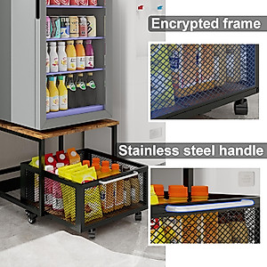 PUNCIA 19.7x19.7in Fridge Stand with Storage Mobile Beverage Refrigerator Stand for Coffee Bar Dorm Fridge Cart for Compact Refrigerator Mini Fridge Organizer with Drawer Basket for Home Office