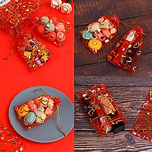 FOIMAS 100pcs Heart Organza Gift Bags,4x6 Inch Red Drawstring Jewelry Pouch Bag for Valentine's Day Wedding Party Favor