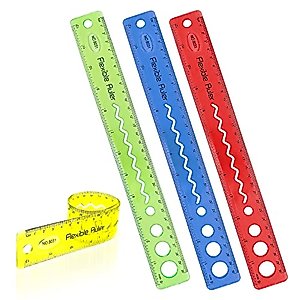 4 Packs Colorful Deformable Soft Plastic Ruler, Metric Transparent Flexible Ruler 12 inch,Straight Rulers for Schools, Offices, Families, and Kids, in Centimeters and inches