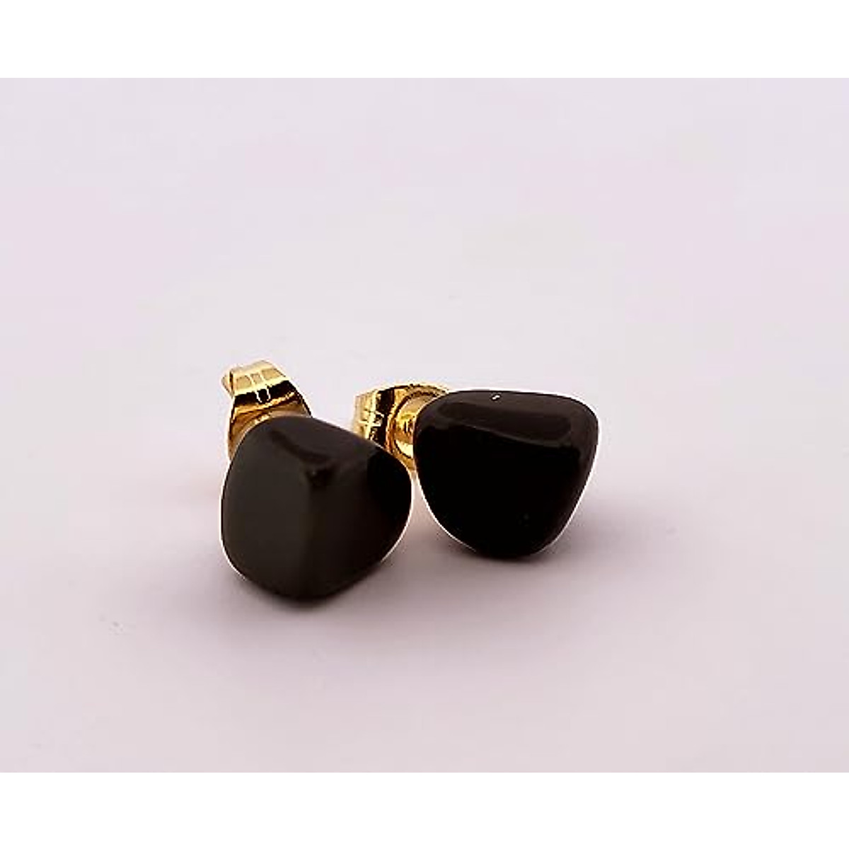Natural Black Onyx Gold Stud Earrings