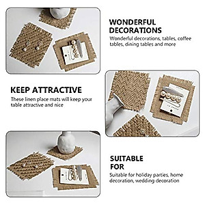 Cabilock Car Coasters Linen Placemats 8Pcs Linen Coasters Retro Square Placemats Farmhouse Cup Mat Decorative Table Mat Drink Hot Pads for Dining Room Kitchen Jute Placemat Car Cup Coasters