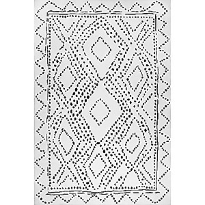 nuLOOM Mila Machine Washable Diamond Trellis Ultra Thin Area Rug, 5' x 8', Ivory