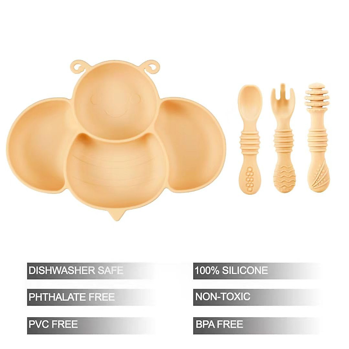 PandaEar Silicone Suction Plates with 3 Spoons Forks for Babies & Toddlers| Divided Unbreakable Toddler Plate| Baby Led Weaning Supplies Self Feeding Eating Utensils| BPA-Free