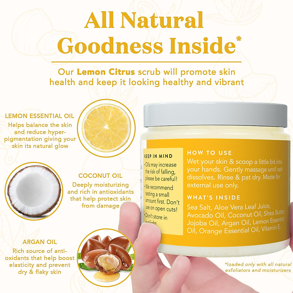 Bare Botanics Lemon Orange Body Scrub 24oz | Made in Madison, WI | All Natural Sea Salt Exfoliator w/ Skin Loving Moisturizers | Vegan & Cruelty Free | Gift Ready Packaging w/ a Cute Wooden Spoon