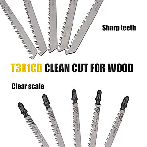 BE-TOOL Jigsaw Blades, 5 PCS T301CD T-Shank Jig Saw Blade Universal Jig Blade Assortment For Cutting Metal Wood PVC and More - fit Bosch, Dewalt, Hitachi, Makita, Festool etc