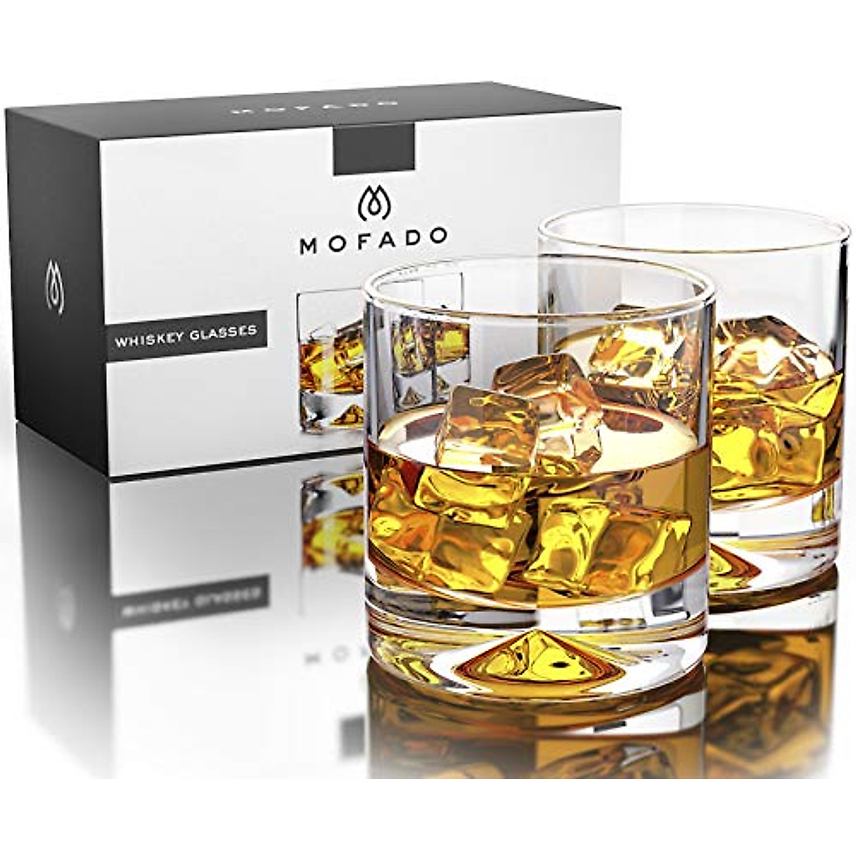 Mofado Weighted Crystal Whiskey Glasses - 12oz (Set of 2) - Thick, Stable, Heavy Hand Blown Crystal in a Gift Box - Perfect for Scotch, Bourbon, Manhattans, Old Fashioned Cocktails