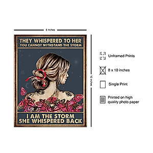 They Whispered to Her You Cannot Withstand The Storm - Inspirational Quote Wall Art - Butterfly Wall Decor - Motivational Uplifting Positive Encouragement Gifts for Women Teens - Boho Print Decoration