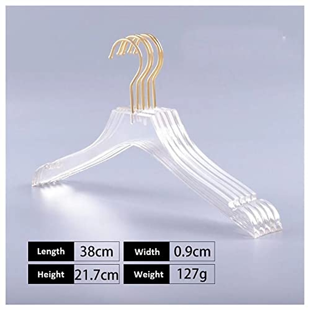 GAMVDOUT 10 Pcs Clear Acrylic Hanger Crystal Clothes Hanger with Gold Hook Non-Slip Transparent Formal Dress Standard Hanger