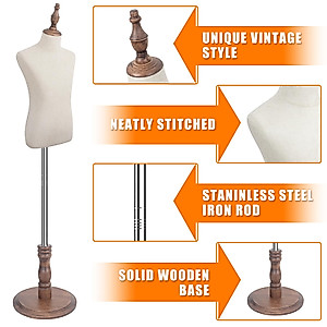 Kid Dress Form, Mannequin Child Display Body Bust Forms Maniki Little Boy Girl, 8-9 Years Old, Brown