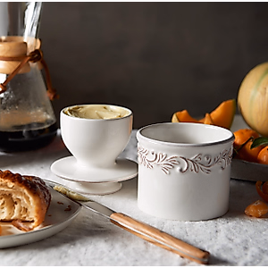 Butter Bell - The Original Butter Bell crock by L Tremain, a Countertop French Ceramic Butter Dish Keeper for Spreadable Butter, Antique Collection, White Linen