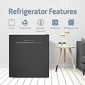 Frestec 1.7 Cu.Ft Mini Fridge for Bedroom, Mini Refrigerator with freezer, Dorm Fridge with Freezer, Reversible Door Perfect for Room and Office, Adjustable Temperature (no Handle, Black)