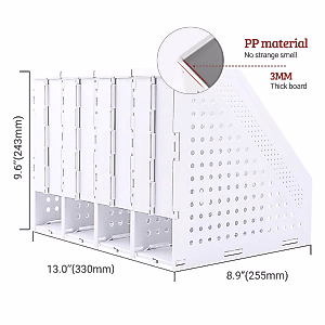 Lemical Freely Expanding 4 Vertical Compartment Collapsible Magazine File Holder Space Saving Rack Home Kitchen Desk Organizer No Need Assemble Gray