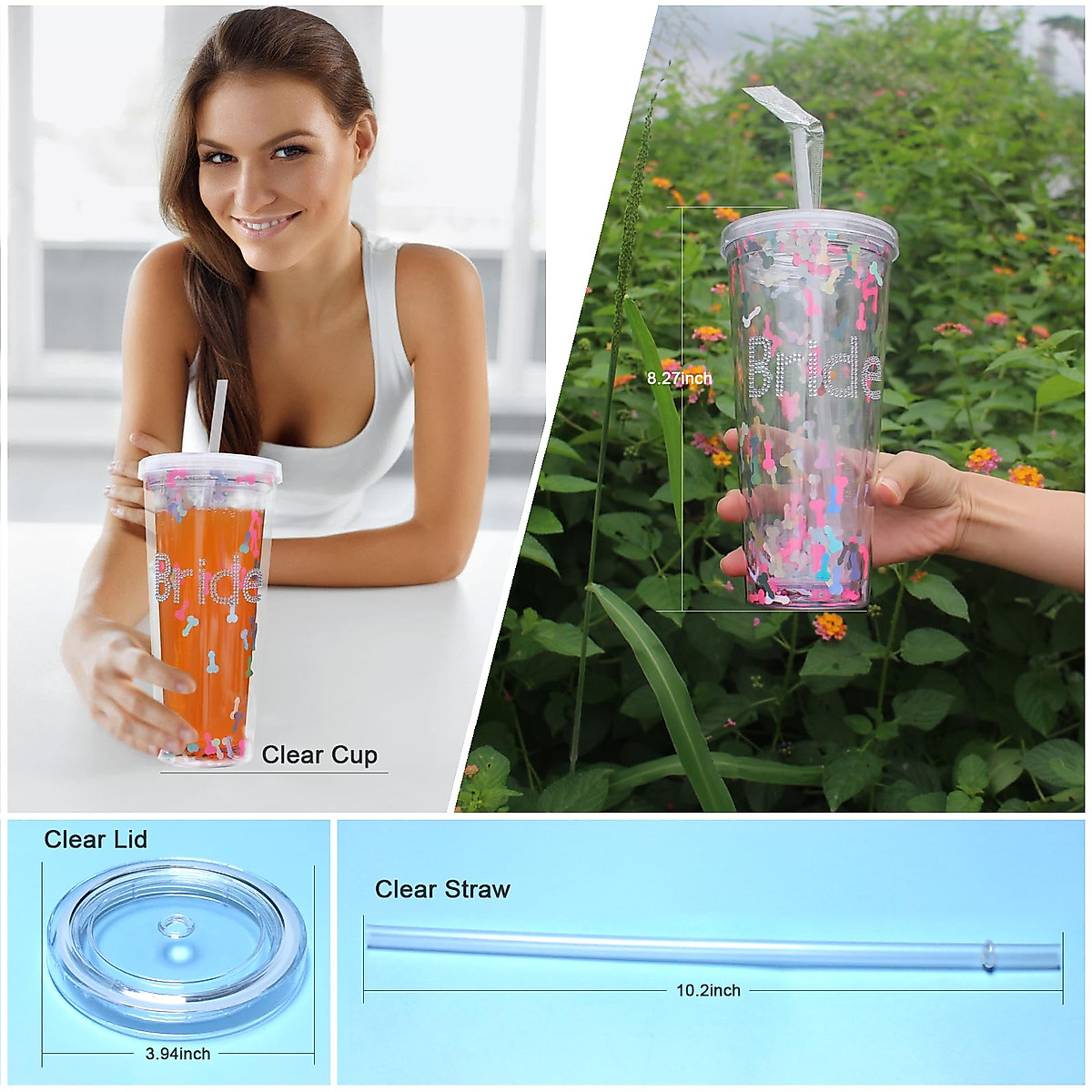 EdirbMy Plastic Bride Glitter Tumbler, 24oz Confetti Tumbler Cup with Lid and Straw,Bridal Shower Bride To Be Gift,Bachelorette Party Cups,Engagement Party and Wedding Gifts