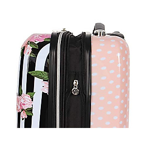 Betsey Johnson Designer Luggage Collection - Expandable 3 Piece Hardside Lightweight Spinner Suitcase Set (Stripe Roses)