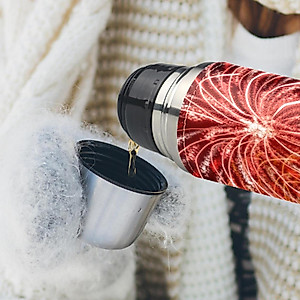 Stainless Steel Leather Vacuum Insulated Mug Fireworks Thermos Water Bottle for Hot and Cold Drinks Kids Adults 16 Oz