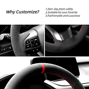 Alfanxi Hand Stitch Sewing Italy Alcantara Car Steering Wheel Cover Wrap for Lexus GS 350/GX 460 (Black Alcantara with Dots+Red Stripe)