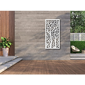 VIMA Twin Trees Decorative Wall Panel - 48"L x 24"W PVC Board Panel with Private Screen Fence Design, 3/8" Thickness, White Color