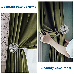 MYDAYTIN Silver Crystal Decor Curtain Tiebacks Magnetic Curtain Tieback, Crystal Flower Curtain Tiebacks with High Stretchy Wire Rope, Flower Curtain Buckle for Home, Office, Window Decoration