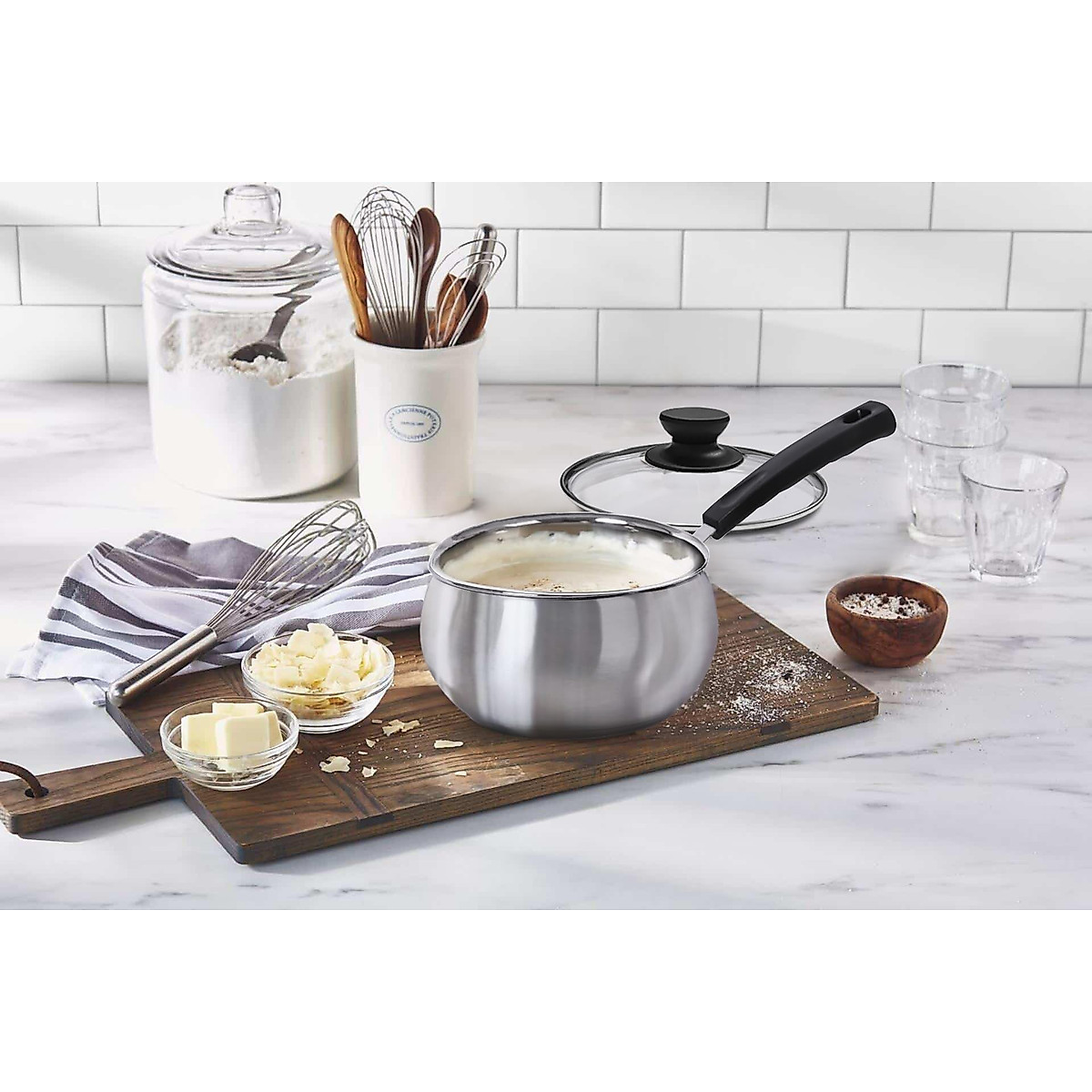 Stainless Steel Saucepan, 1.5 QT Sauce Pan with Steamer & Glass Lid for Cooking, 2-Tier Multipurpose Small Sauce pot Steam Pot for Vegetables, Seafood, Soups, Stews, Pasta, Induction Safe